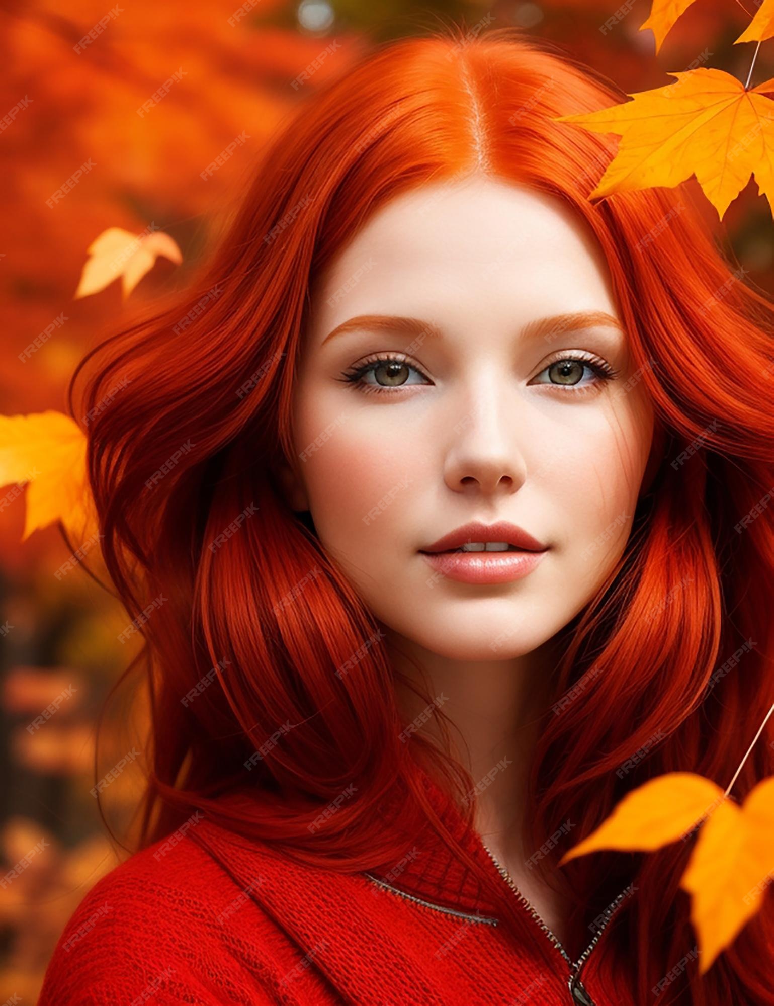 Premium Photo Attractive Redhead Woman Model Symbolizing Autumn