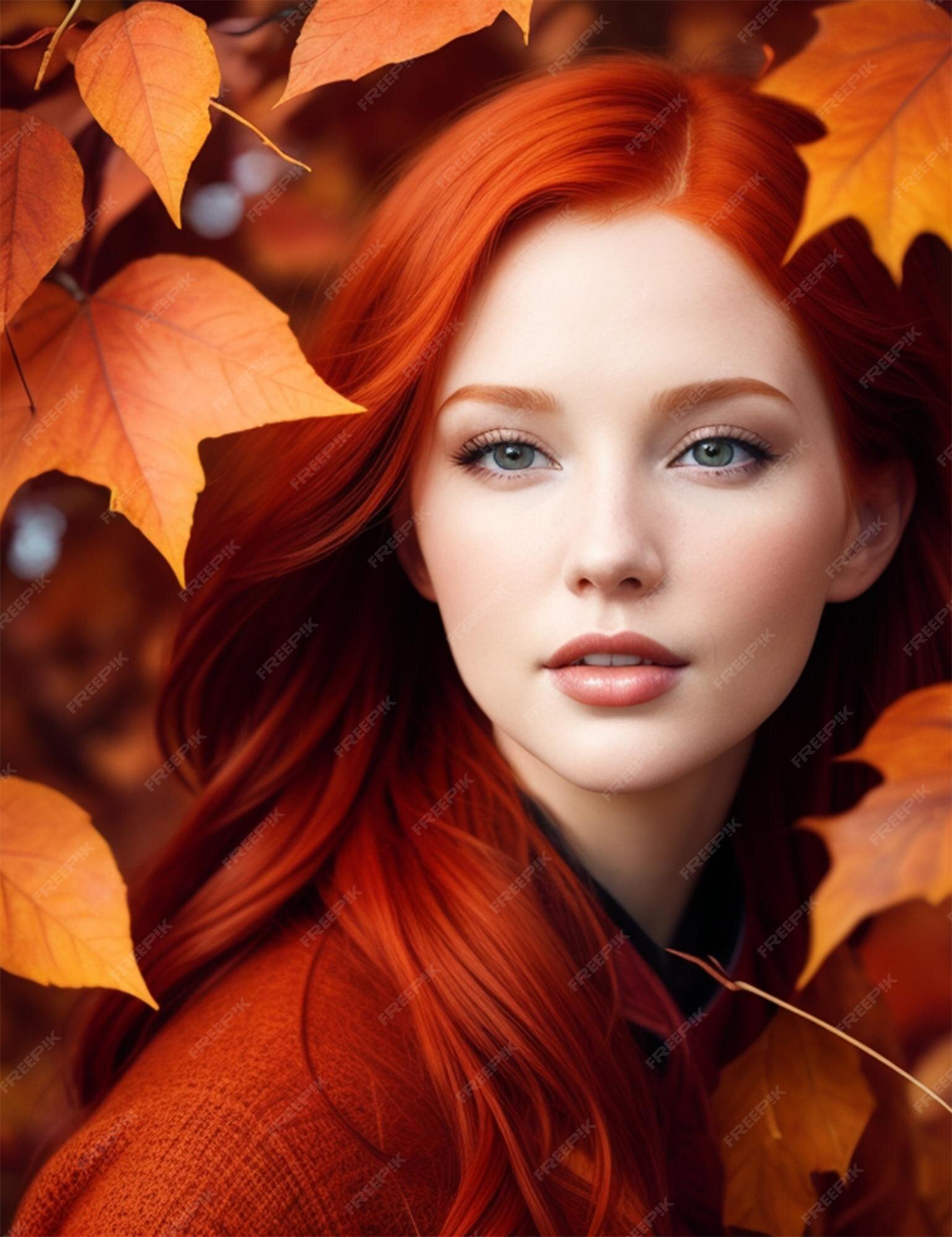 Premium Photo Attractive Redhead Woman Model Symbolizing Autumn