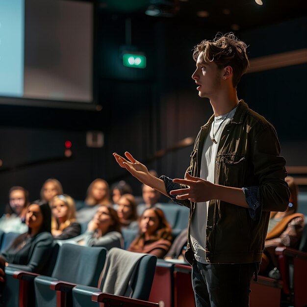 Audience asking question to the presenter | Premium AI-generated image Audience asking question to the presenter | Premium AI-generated image