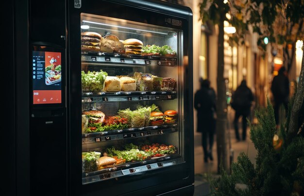 Automatic food vending machine with burger and salad packaging digital ... Automatic food vending machine with burger and salad packaging digital ...