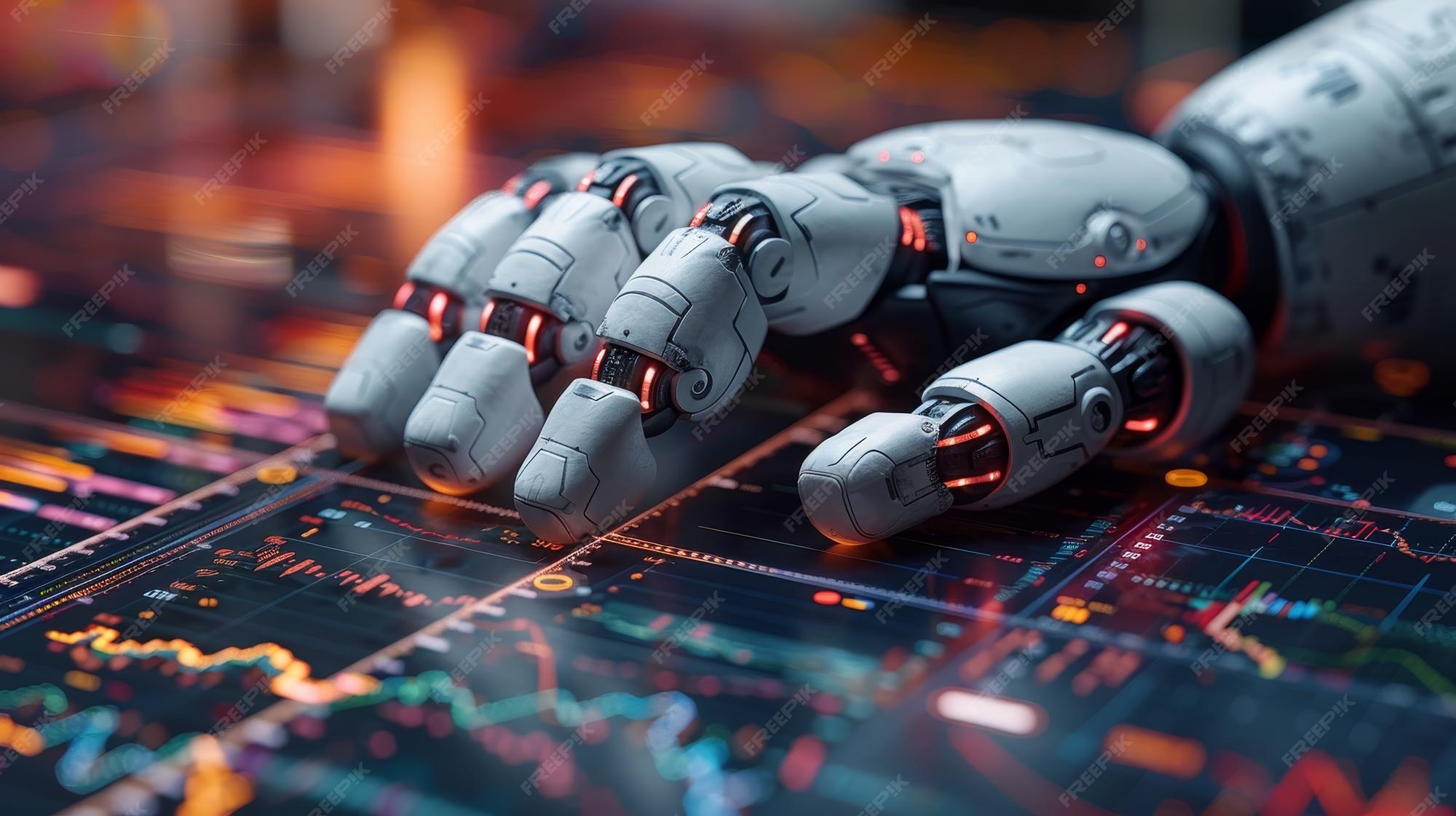 Premium Photo | An automatic trader AI trader Robot points to ...