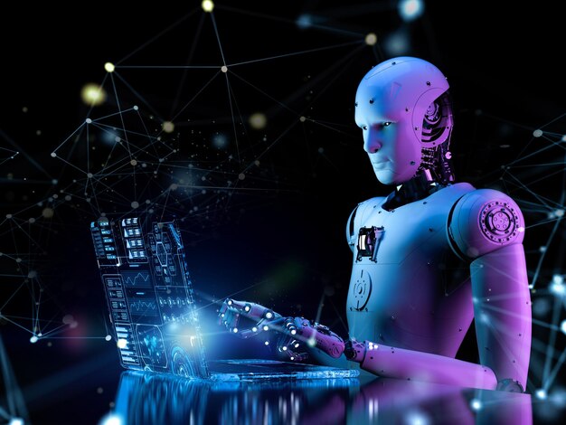 Premium Photo | Automation programmer with 3d rendering robotic worker ...