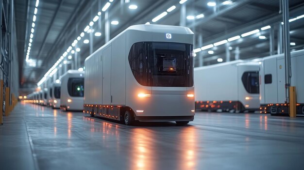 Autonomous mobile robots are actively loading and unloading cargo in a ... Autonomous mobile robots are actively loading and unloading cargo in a ...