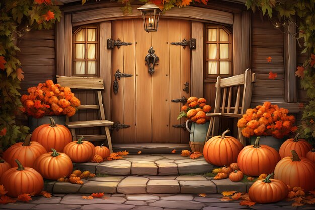Premium AI Image | autumn charming cottage door adorned with pumpkins ... Premium AI Image | autumn charming cottage door adorned with pumpkins ...