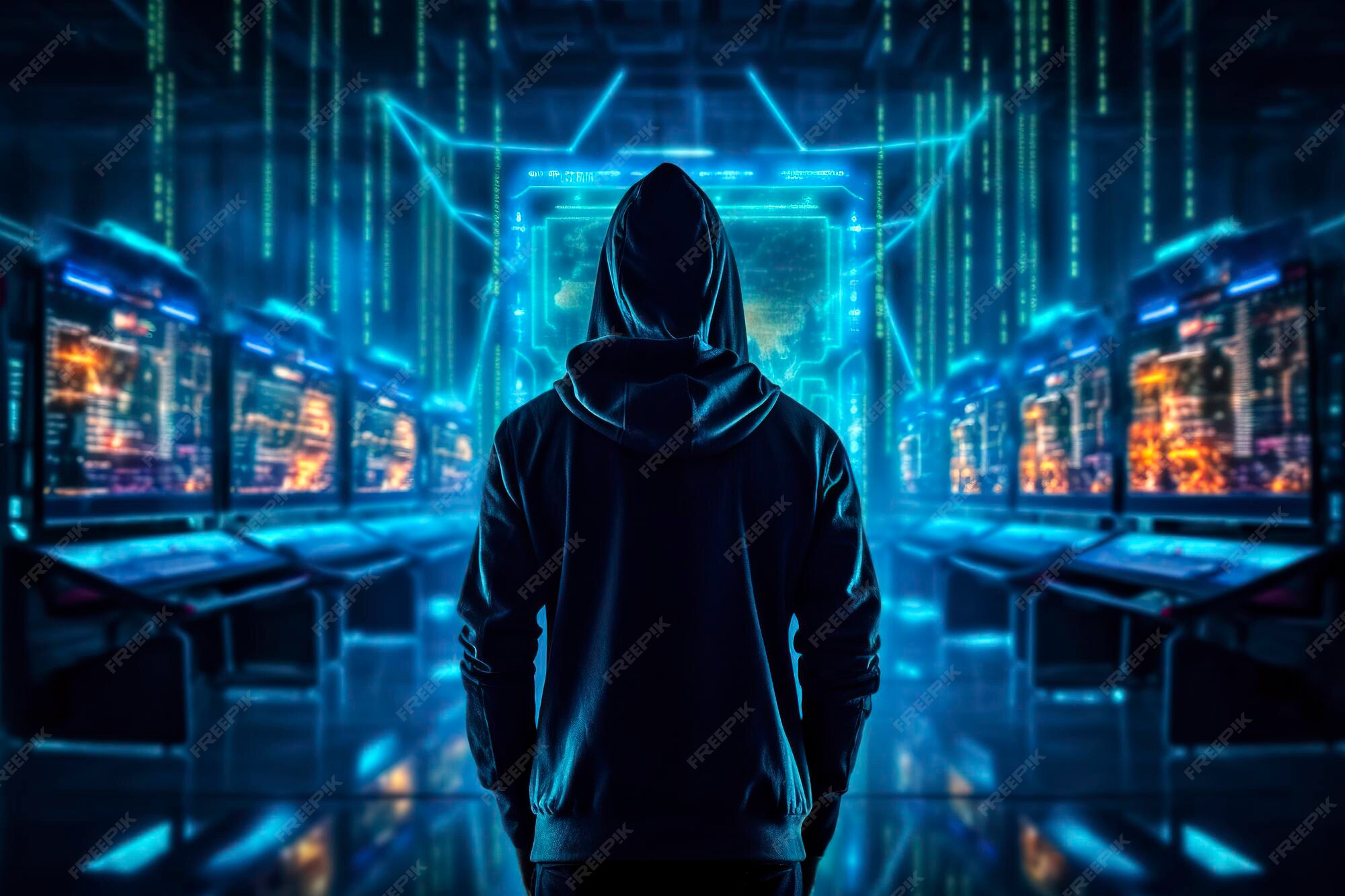 Premium Photo | Back of anonymous robot hacker Concept of hacking cybersecurity cybercrime ...