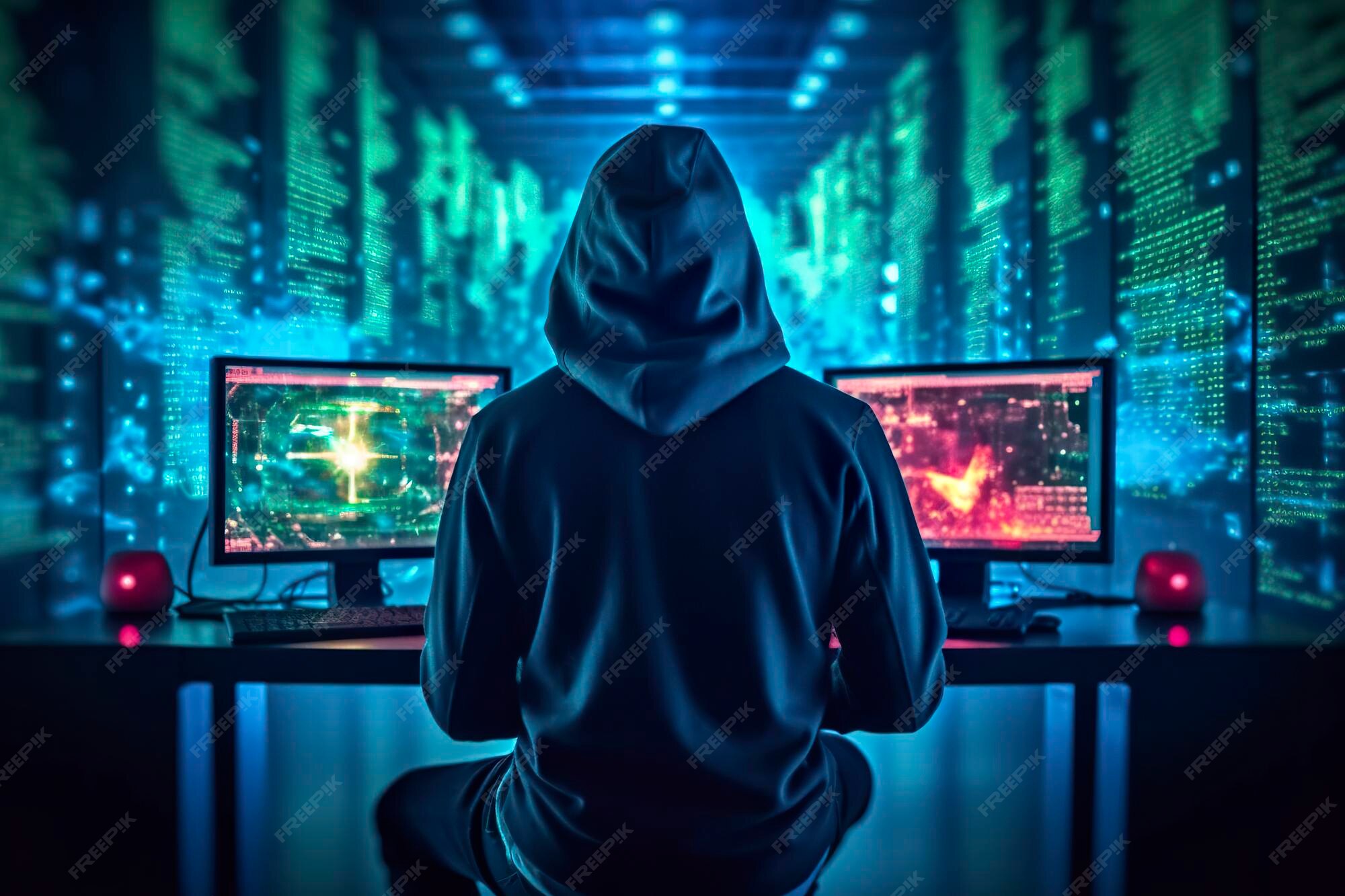 Premium AI Image | Back of anonymous robot hacker Concept of hacking cybersecurity cybercrime ...