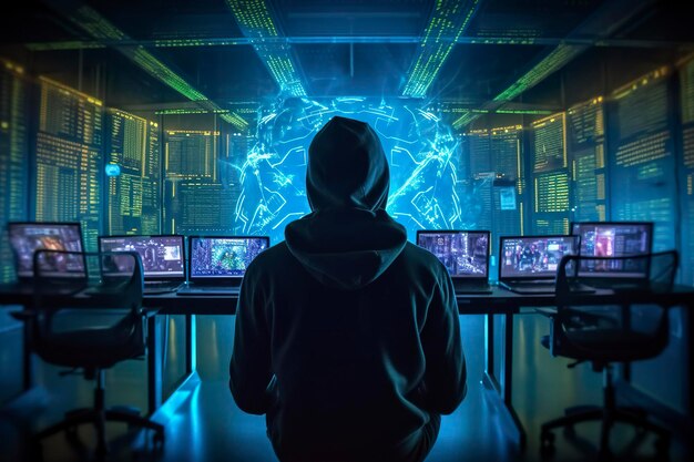 Premium AI Image | Back of anonymous robot hacker Concept of hacking ... Premium AI Image | Back of anonymous robot hacker Concept of hacking ...