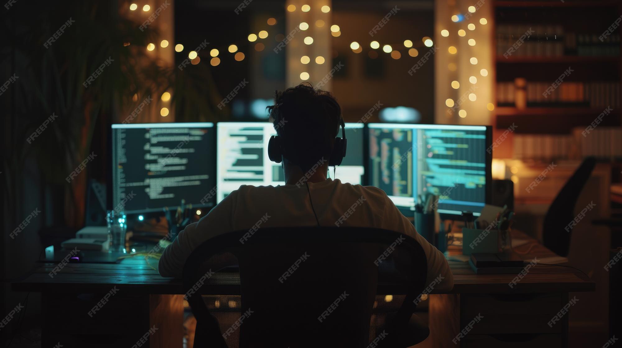 Premium Photo | Back view of software developer coding program or engineering prompt aig