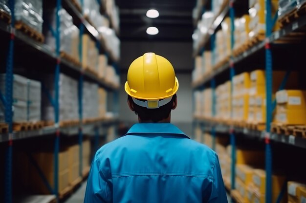 Premium AI Image | Back view warehouse worker Factory work Generate Ai Premium AI Image | Back view warehouse worker Factory work Generate Ai