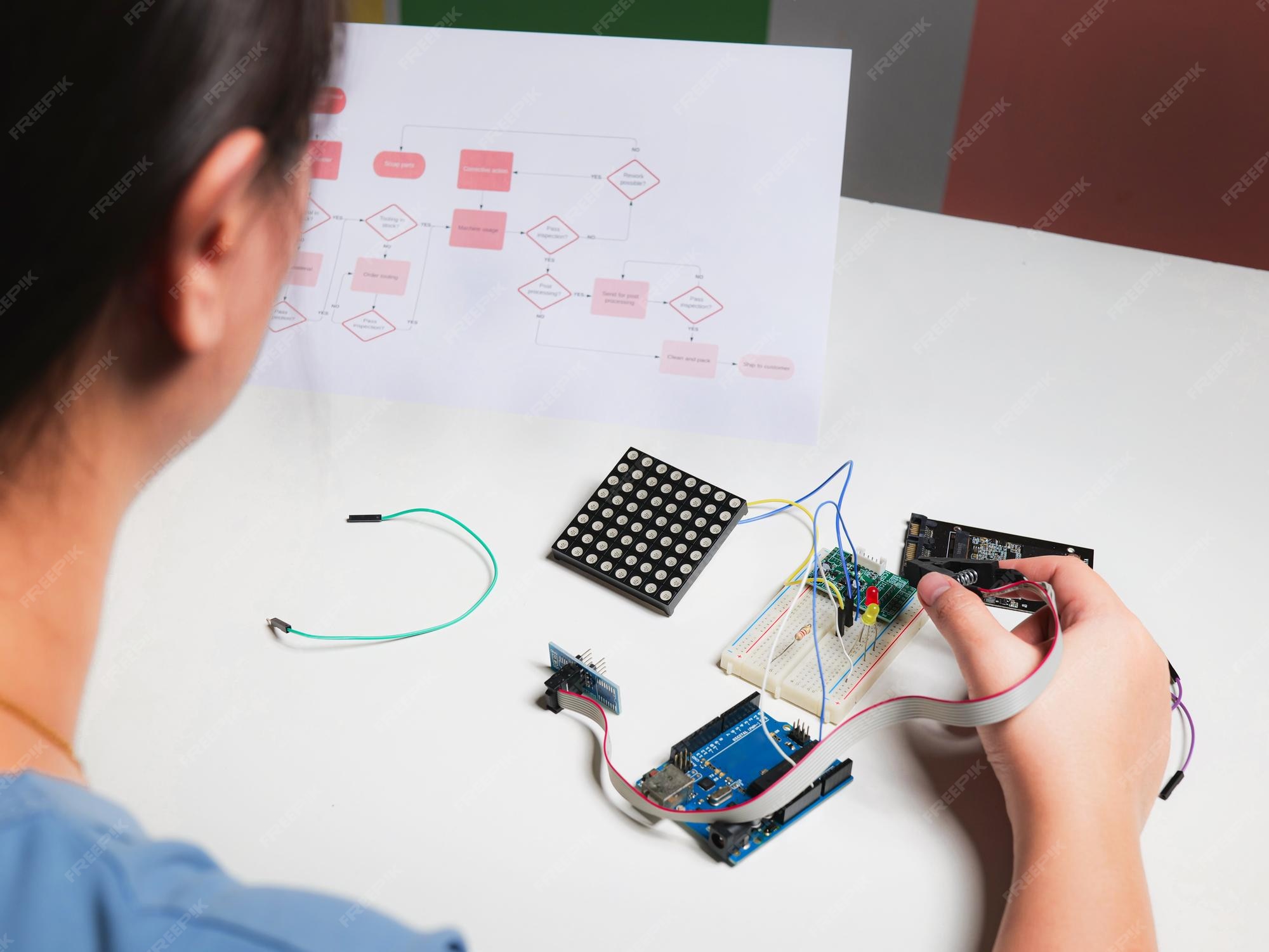Premium Photo | Back view young asian woman sitting at table using ...