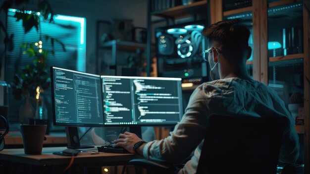 Premium Photo | In the background a technical room of a data center is ...