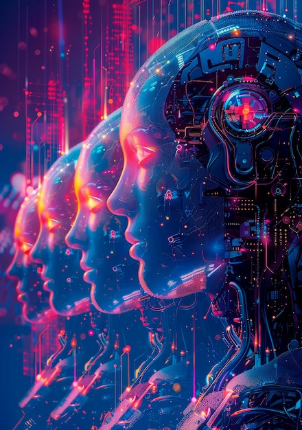 Premium Photo | Background with an army of advanced robots technologies ...