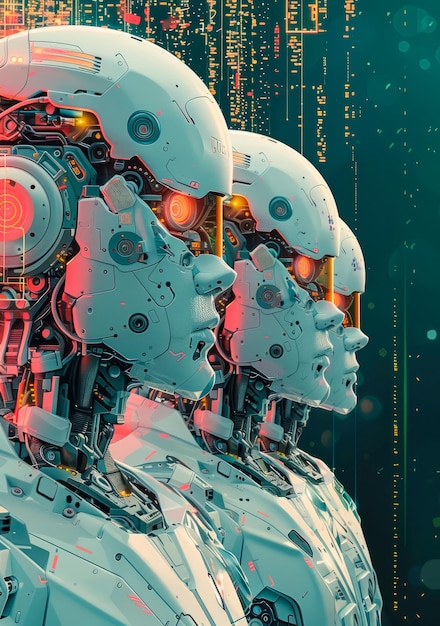 Premium Photo | Background with an army of advanced robots technologies ...