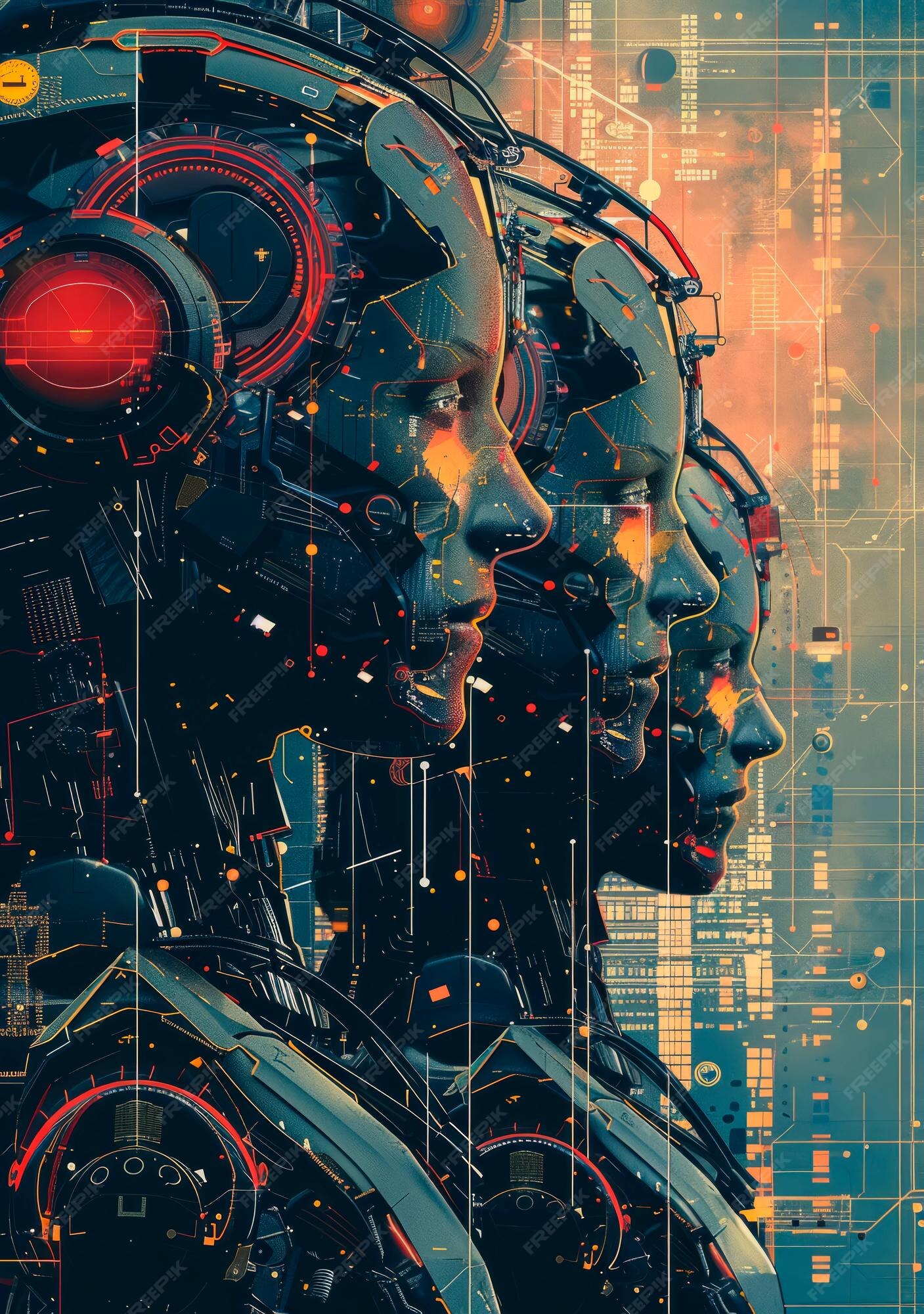 Premium Photo | Background with an army of advanced robots technologies ...