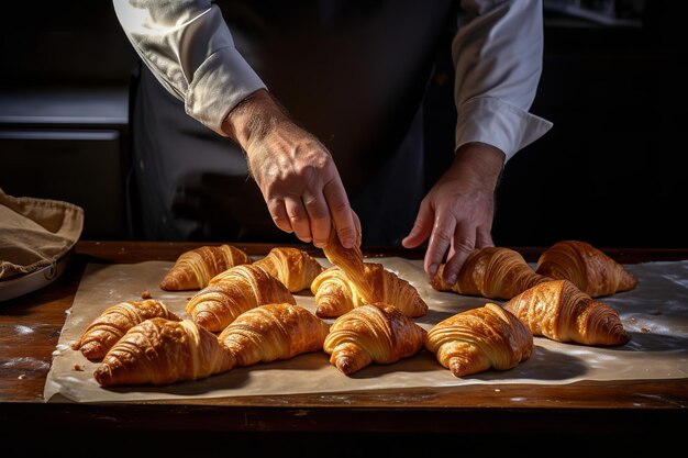 Premium AI Image | Bakers Hands Crafting Perfect Croissants Premium AI Image | Bakers Hands Crafting Perfect Croissants
