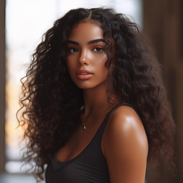 Premium Ai Image Balck Woman Model With Curly Hair In Erotic Outfit
