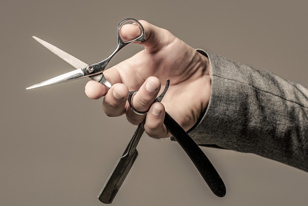 Premium Photo Barber Scissors And Straight Razor Barber Shop Suit