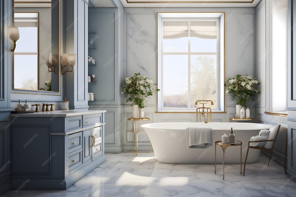 Premium AI Image | a bathroom with a serene color palette Premium AI Image | a bathroom with a serene color palette