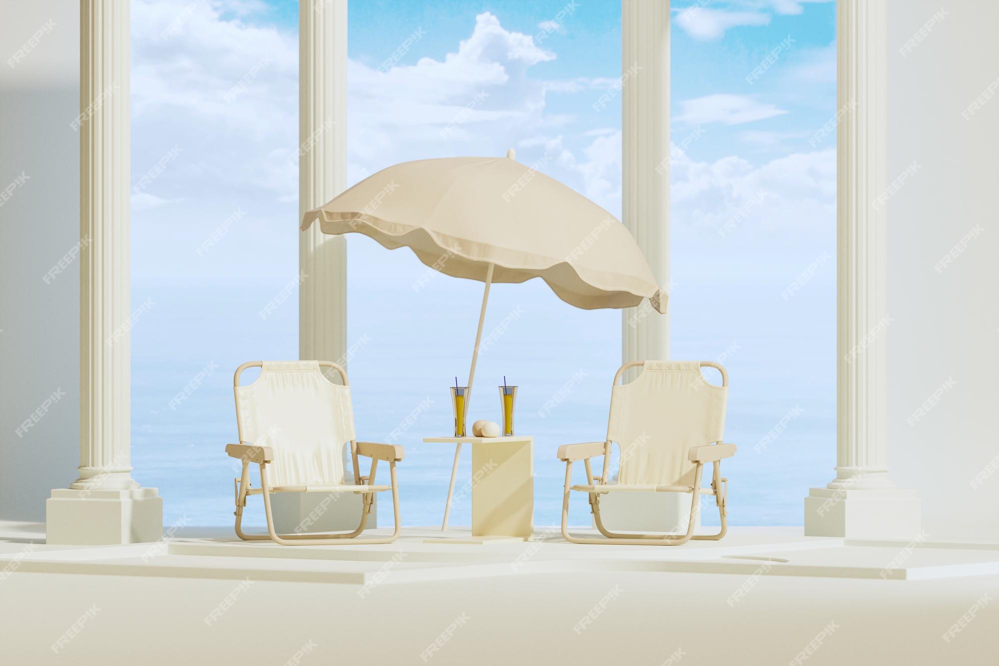 Premium Photo Beach Umbrella And Sun Loungerblue Sky View Tropical
