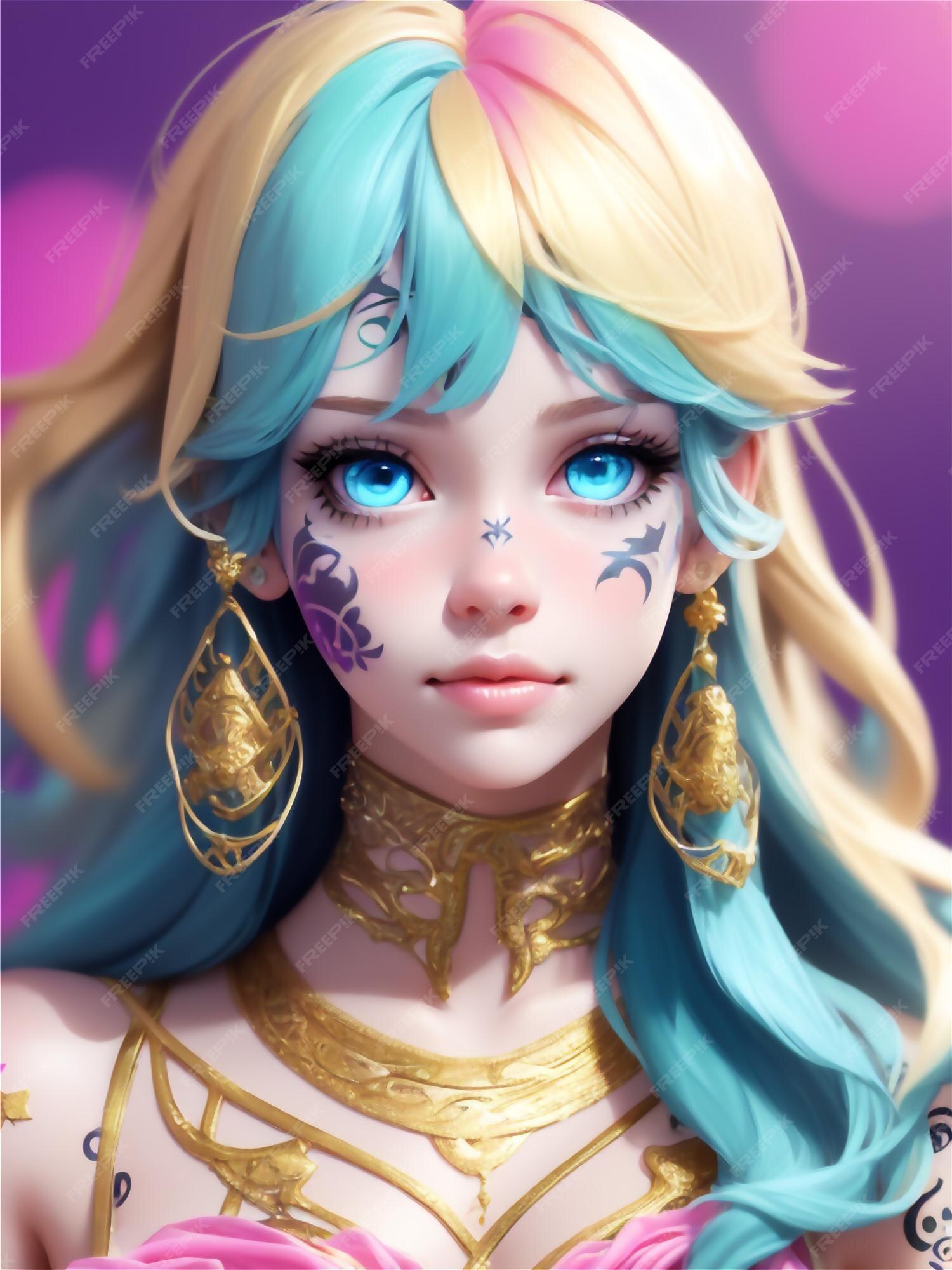 Premium Photo Beautiful Anime Girl With Colorful Hair Aesthetic Anime Girl With Colorful Eyes