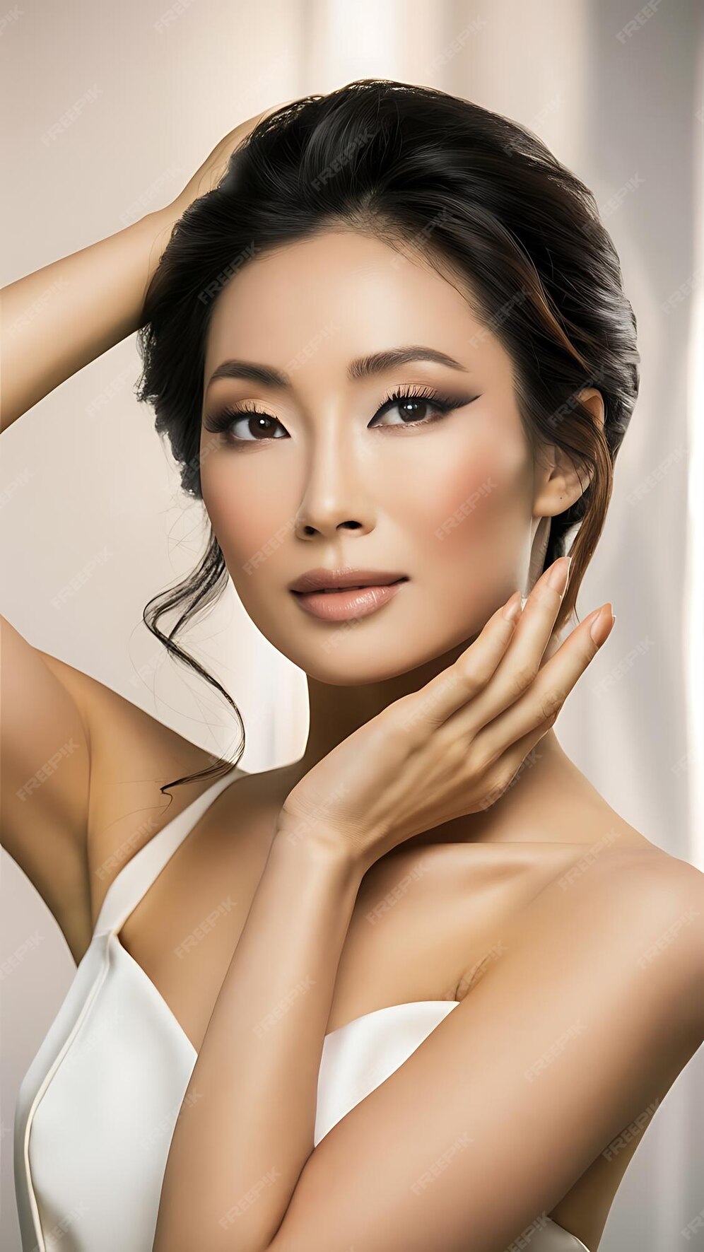 Beautiful Asian Woman Model Pose Facial Beauty Premium Ai Generated Image