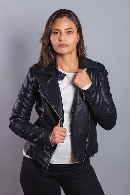 Premium Photo Beautiful Brazilian Woman In Leather Jacket Shirt