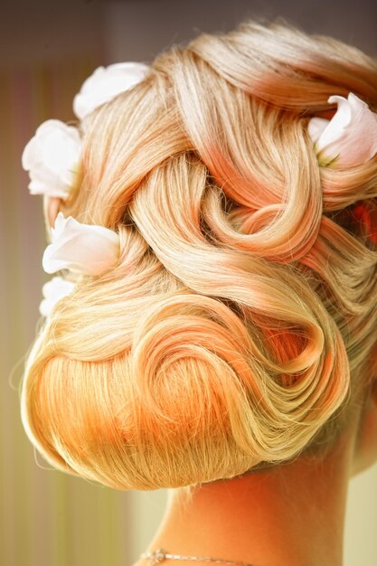 Premium Photo Beautiful Bride With Fashion Wedding Hairstyle On White