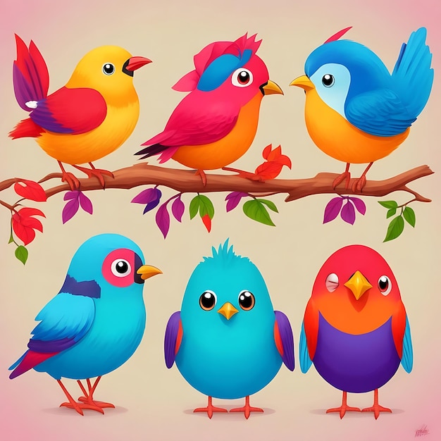 Premium Ai Image Beautiful Colorful Cartoon Birds Flying Around The Birdhouse