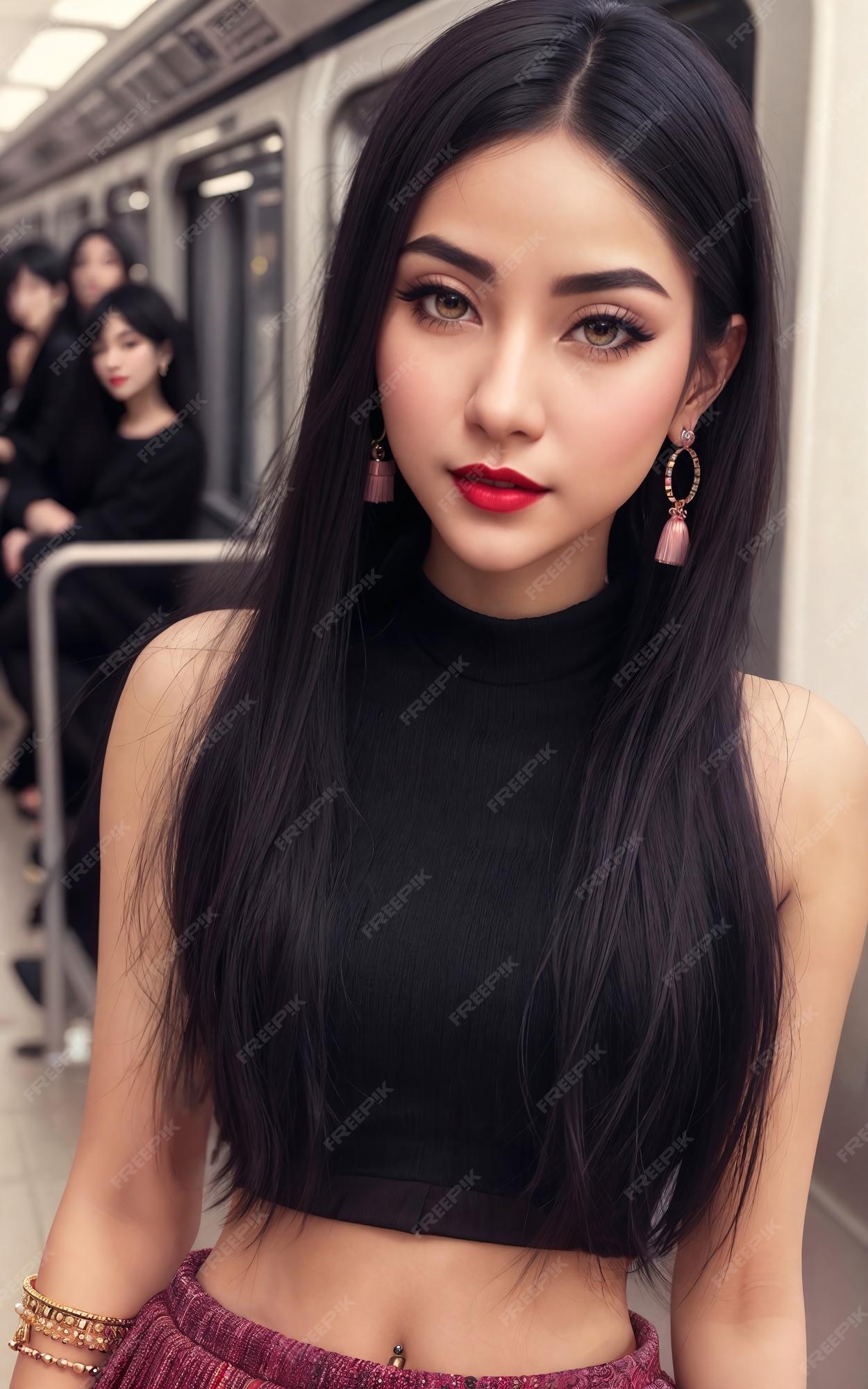 Premium Photo Beautiful Cutie Asian Woman Posing In Transport Train Generative Ai