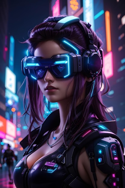 Premium Ai Image A Beautiful Cyberpunk Girl In A Virtual Reality