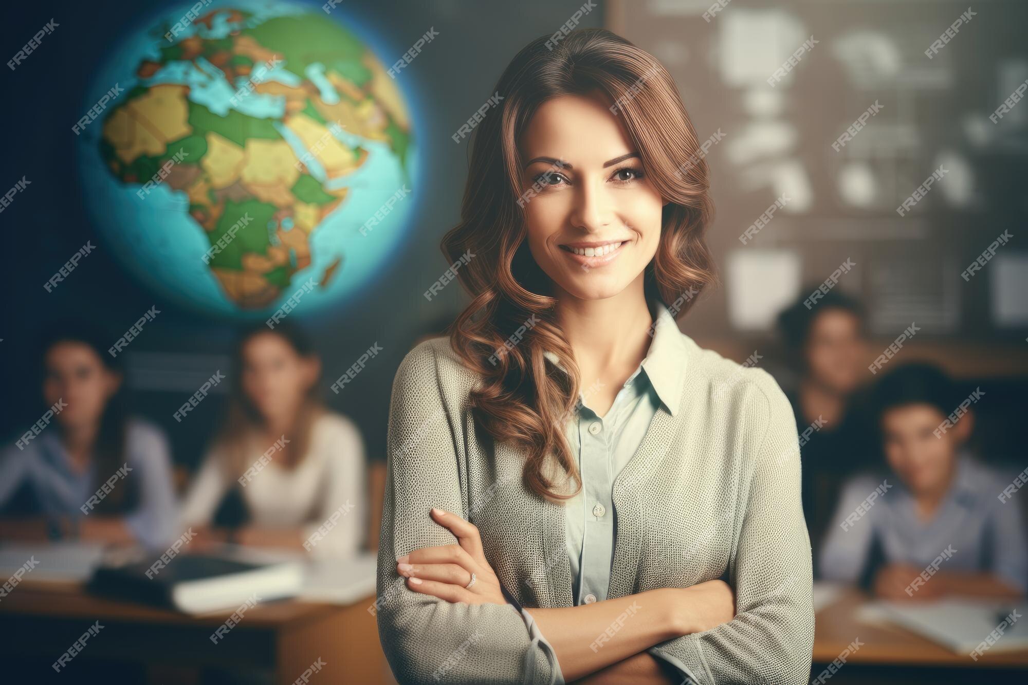 Premium Ai Image Beautiful Female Teacher Smiling In The Classroom