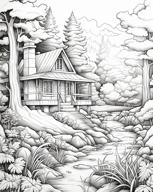 Premium Photo | Beautiful Forest Cabins Coloring Pages Premium Photo | Beautiful Forest Cabins Coloring Pages