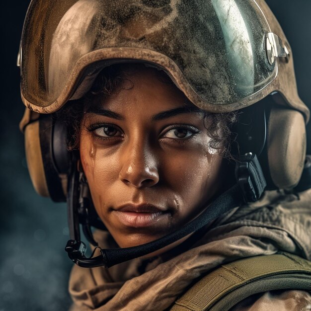 Premium Ai Image Beautiful Fragile Blond Girl With Machine Gun In Full Army Uniform
