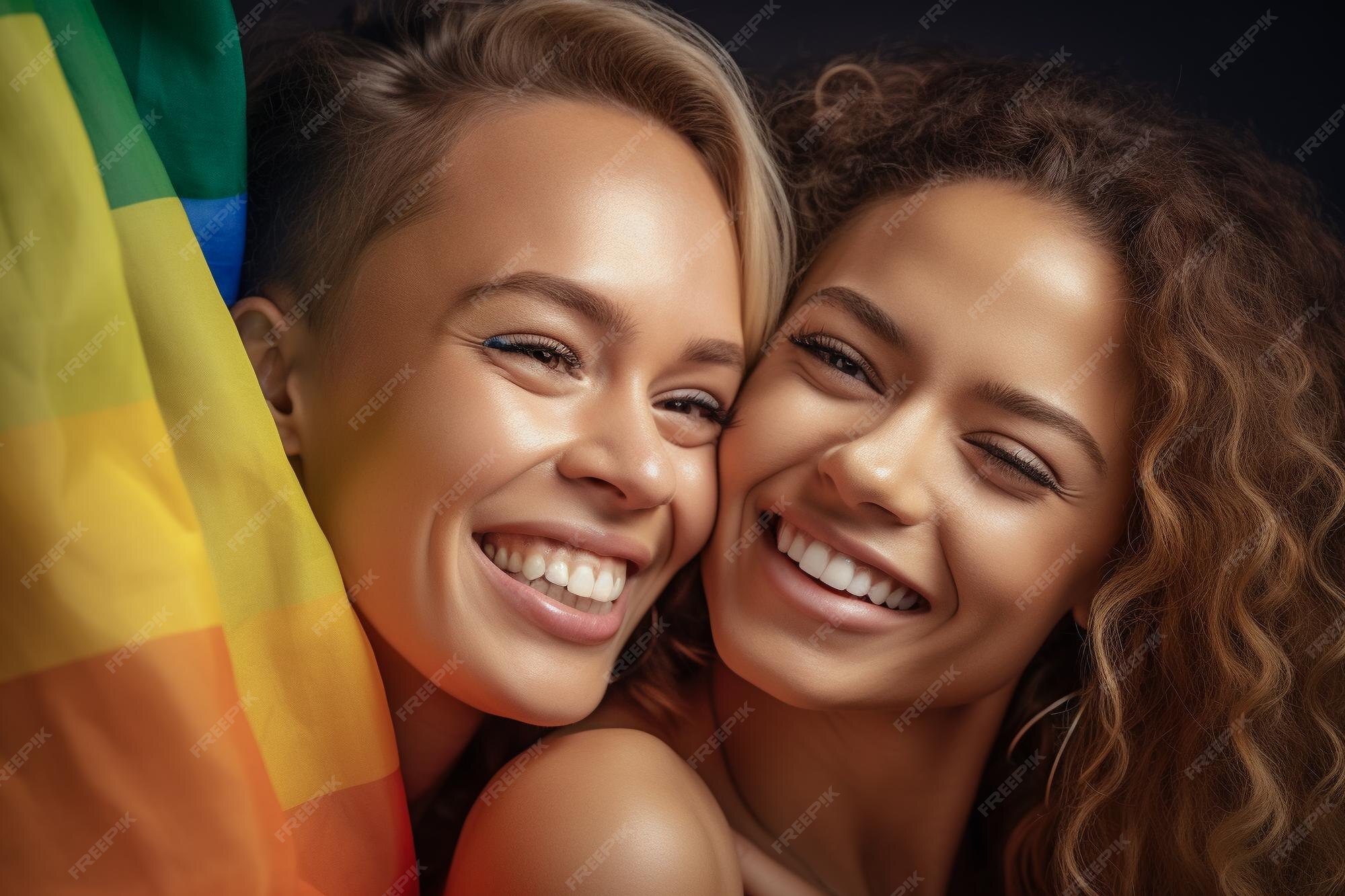 Premium Photo A Beautiful Gay Couple With Rainbow Flag Colors Posing