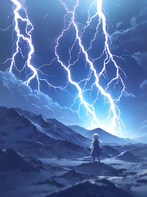 Beautiful Girl Anime And Thunder Scene For Mobile Wallpaper Premium Ai Generated Image