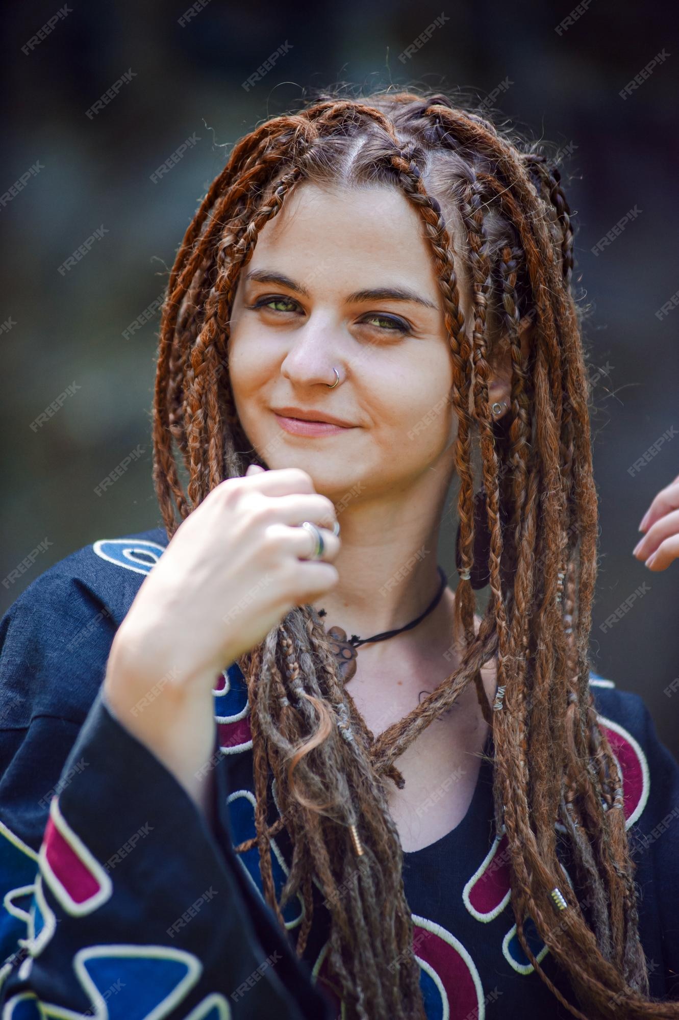 Premium Photo Beautiful Girl With Dreadlocks Dressed Hippie Styleposes Outdoors