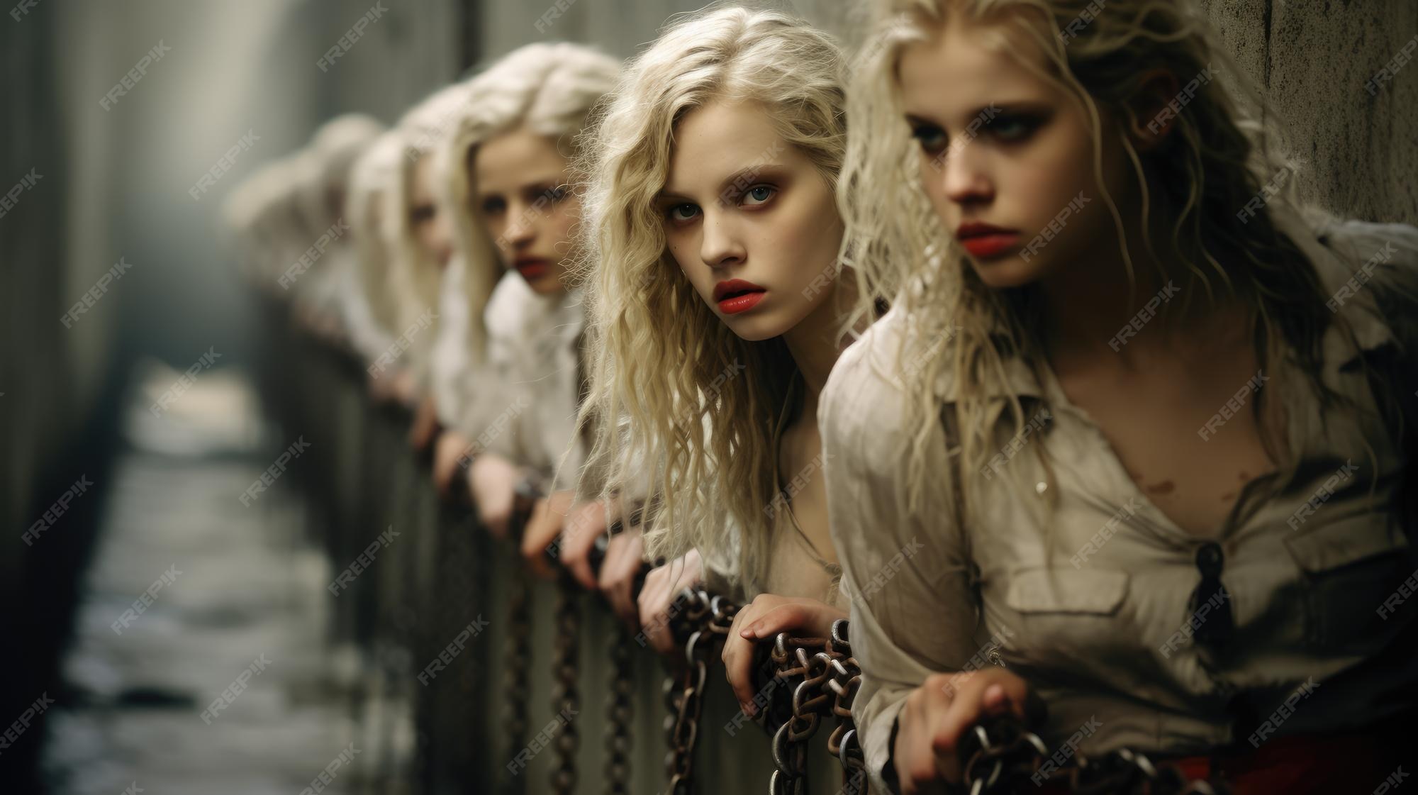 Premium AI Image | Beautiful girls hostages captives slaves in shackles ... Premium AI Image | Beautiful girls hostages captives slaves in shackles ...