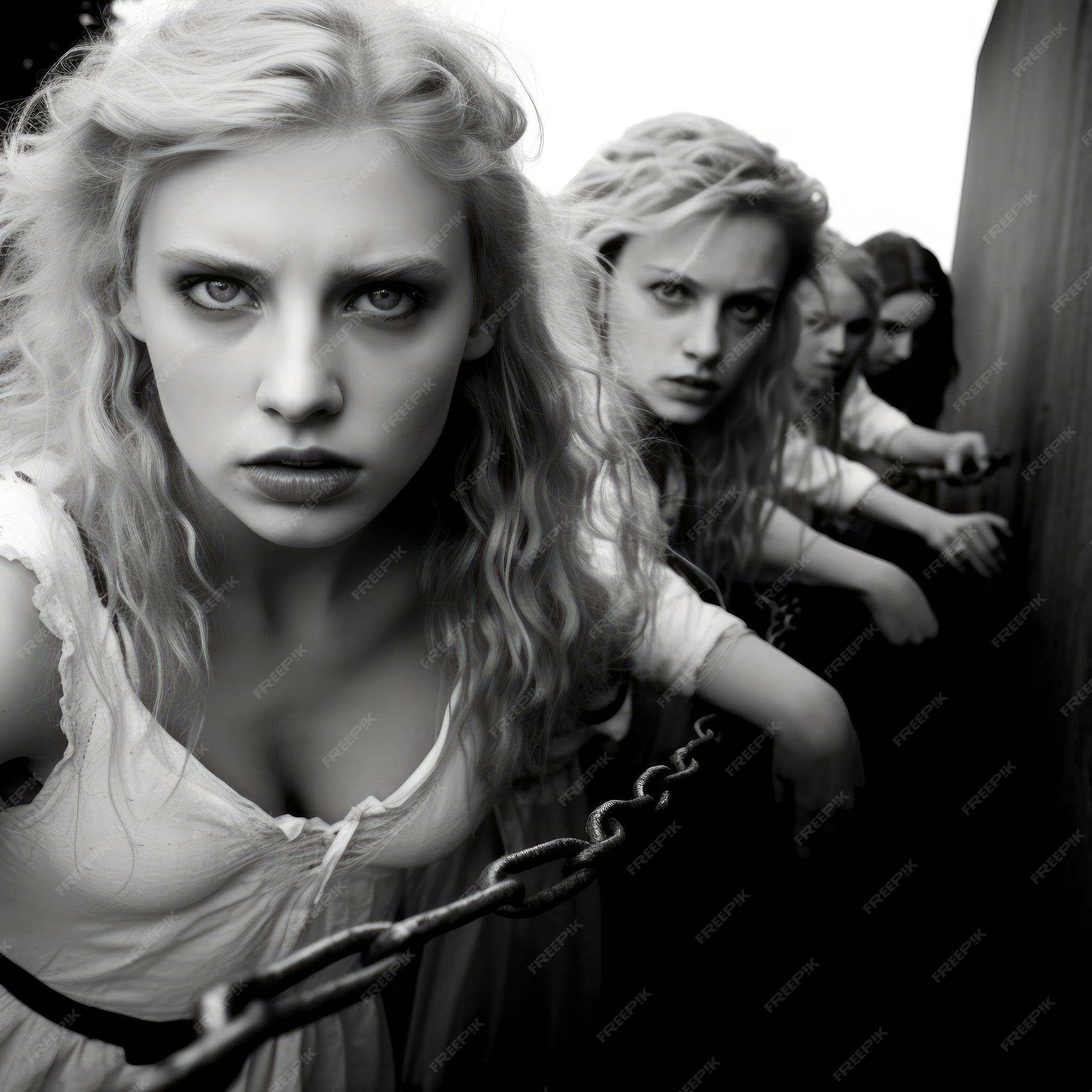 Premium AI Image | Beautiful girls hostages captives slaves in shackles ... Premium AI Image | Beautiful girls hostages captives slaves in shackles ...
