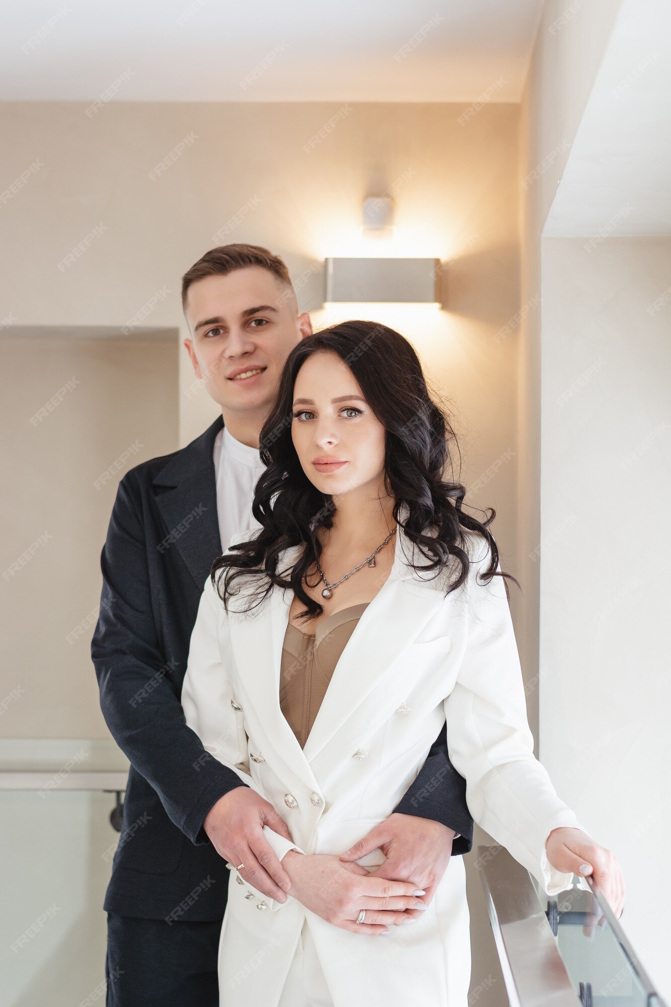 Premium Photo Beautiful Heterosexual Couple Smiling And Hugging