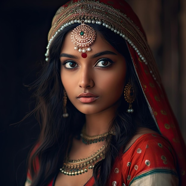 Premium AI Image | Beautiful Indian girl frontal portrait Premium AI Image | Beautiful Indian girl frontal portrait