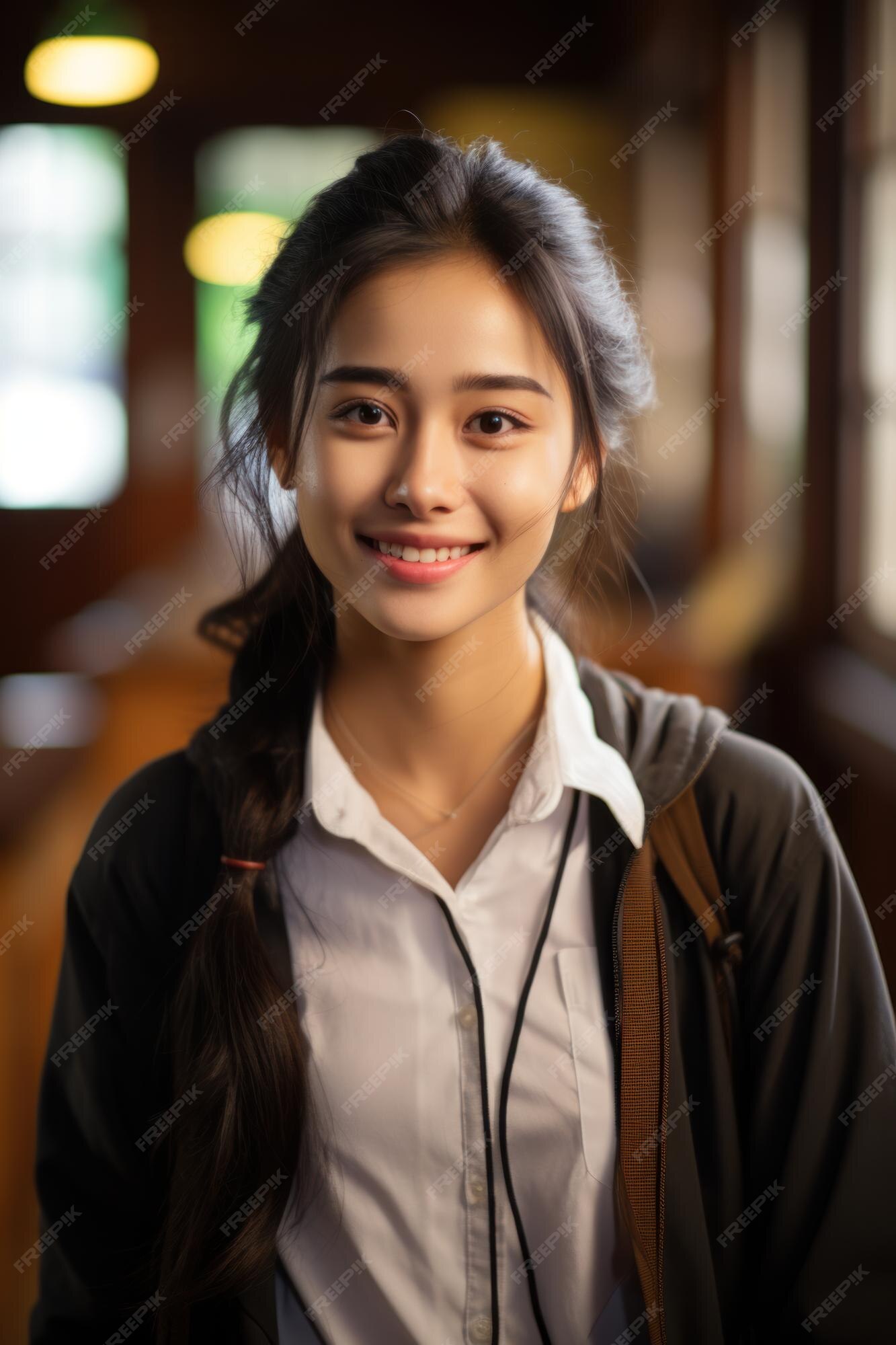 Premium Photo A Beautiful Indonesian College Girl Smiling