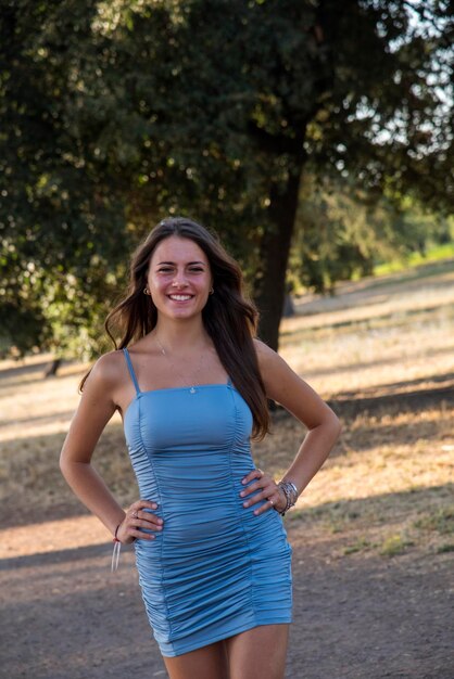 Premium Photo Beautiful Italian Girl At The Park Wearing A Dress