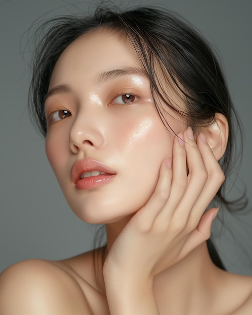 Premium Photo Beautiful Korean Woman With Perfect Skin Gently