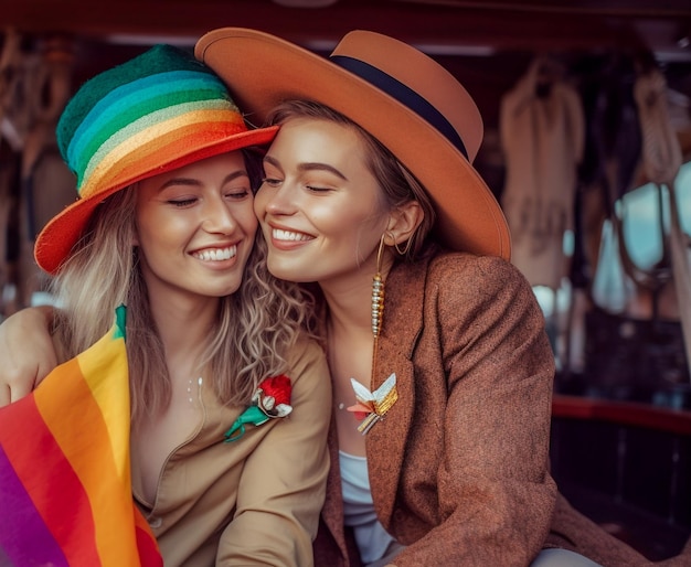 Premium Ai Image Beautiful Lesbian Couple In A Boat In Amsterdam