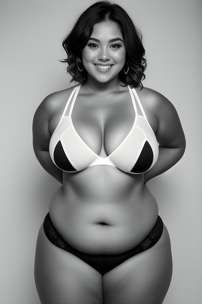 Premium Photo Beautiful Plus Size Asian Woman In Black And White Lingerie