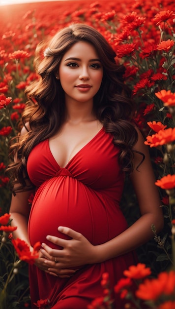 Premium Ai Image A Beautiful Pregnant Woman In A Field Of Flowers