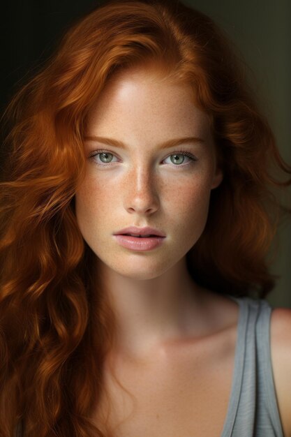 Premium Ai Image A Beautiful Red Haired Woman With Freckles On Her Face