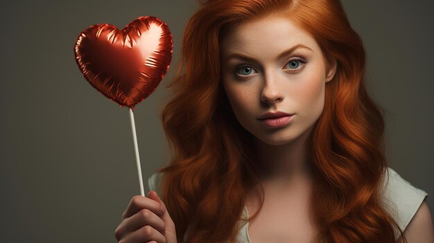 Premium Photo Beautiful Redhead Model Shows A Heart For Valentines