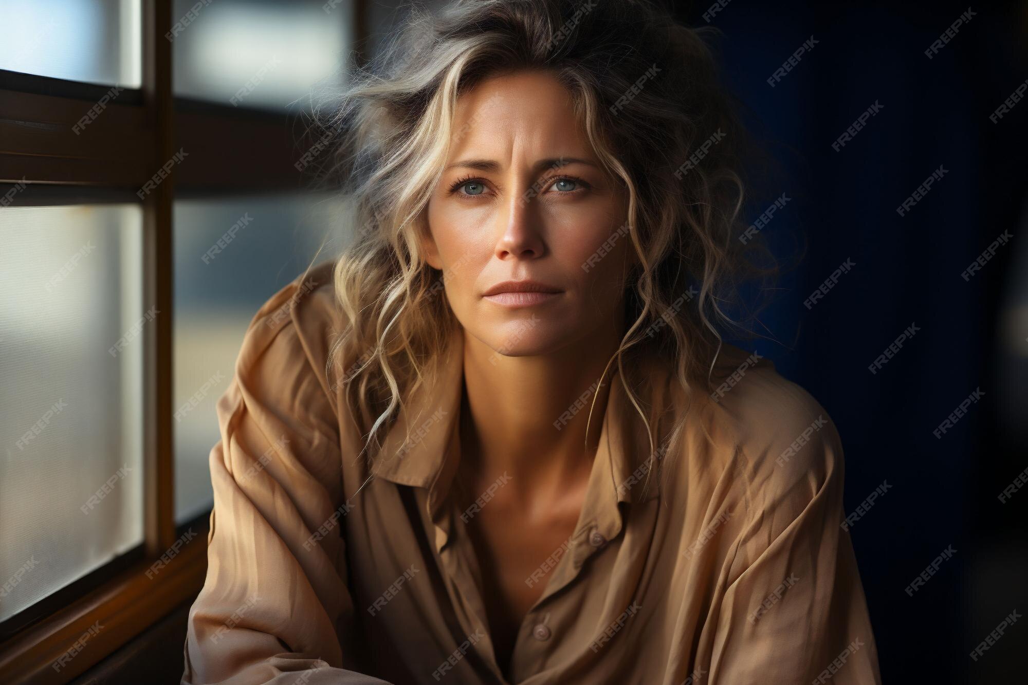 Premium Ai Image Beautiful Sad Depressed Woman Sitting By The Window