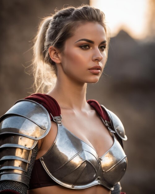 A beautiful woman in armor standing in front of a stone wall | Premium ... A beautiful woman in armor standing in front of a stone wall | Premium ...
